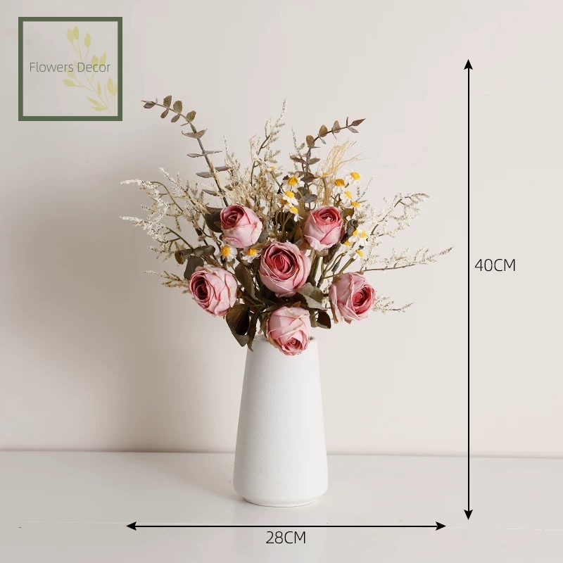 Light Pink Fake Flowers Rose Bouquet - Artificial Flower Decor