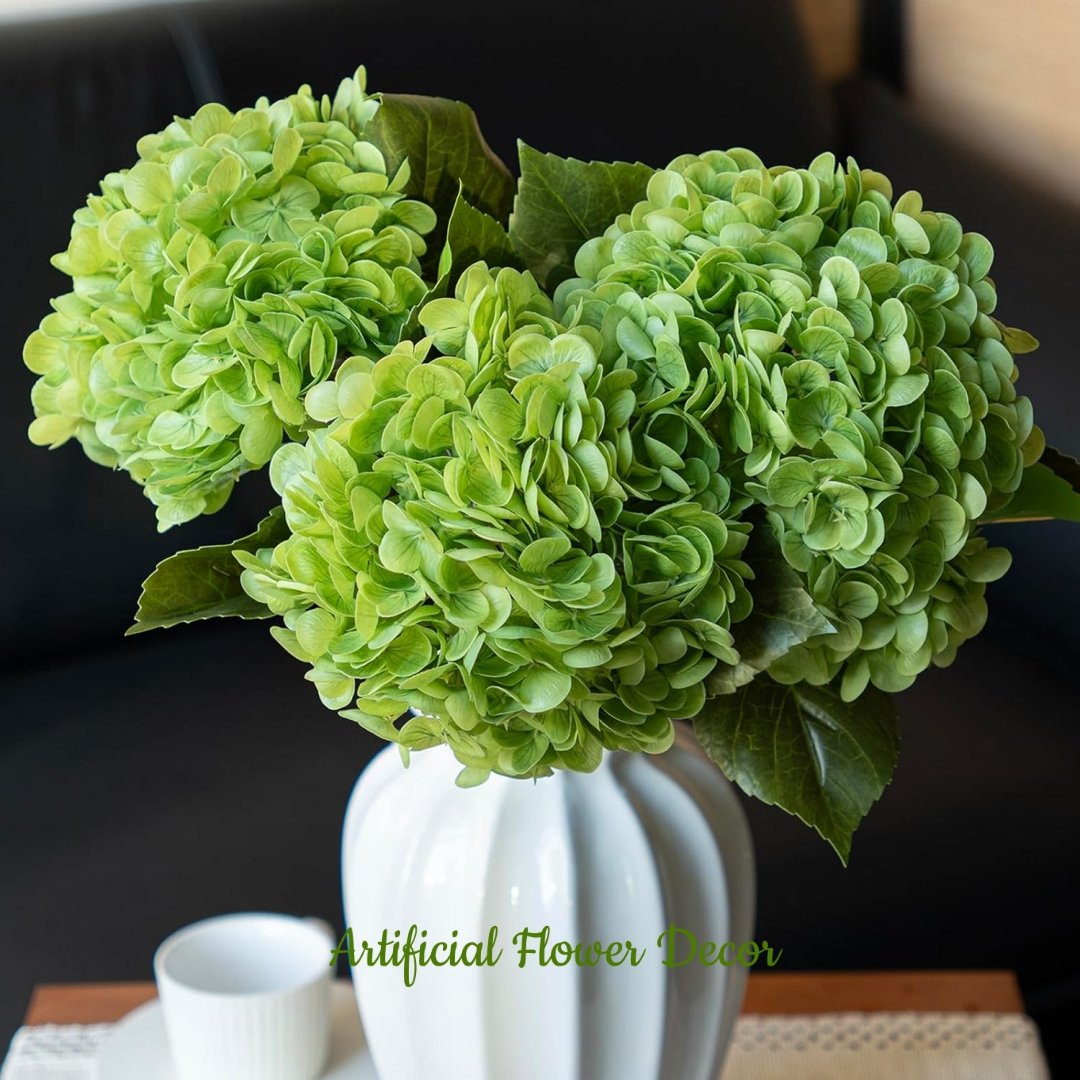 Ultra-Realistic Lime Green Artificial Hydrangeas-3 Stems - Artificial ...